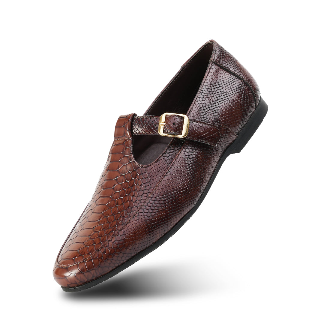 Brown Slip-Ons with Open Side Design with Gold Studs